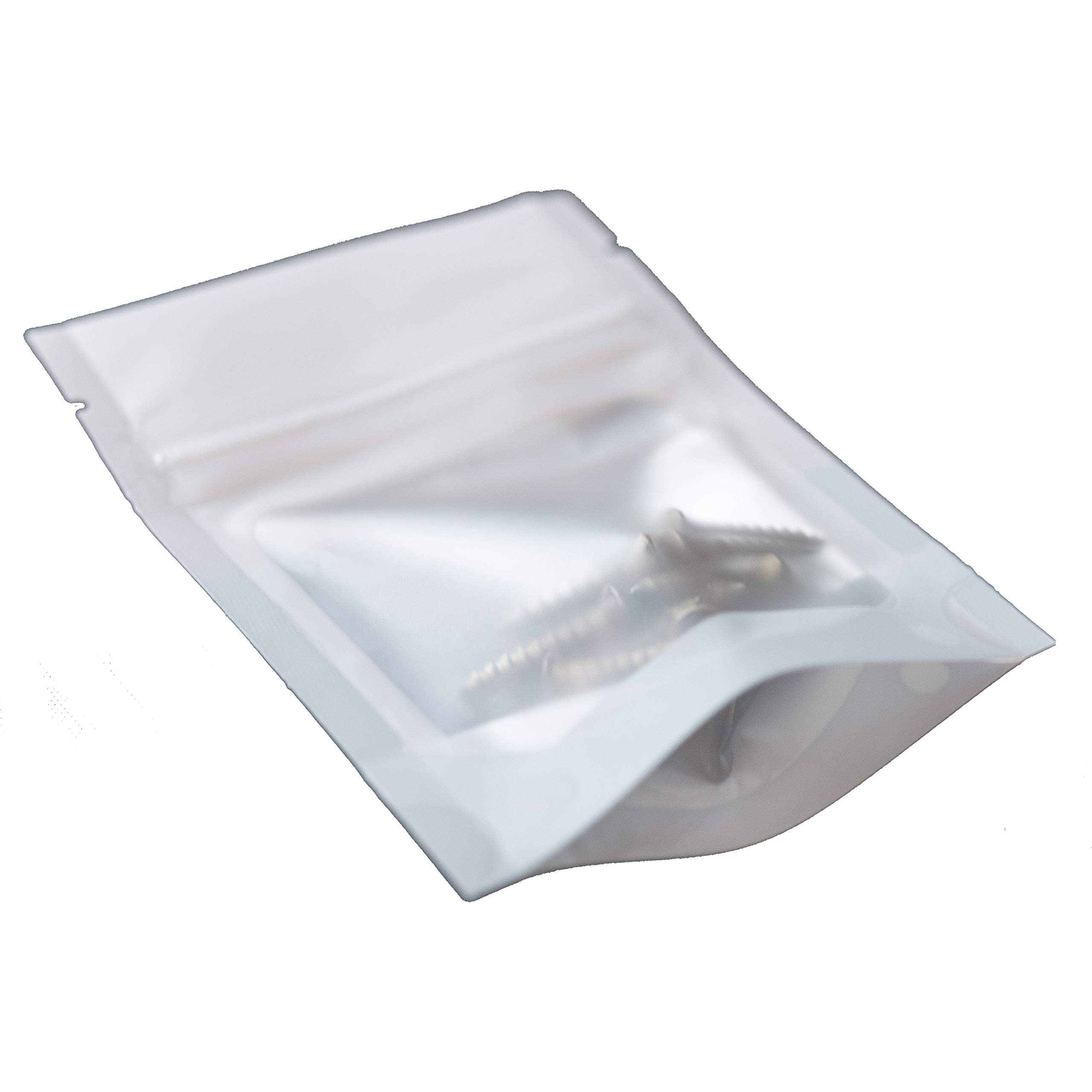 HANSER | Smell Proof Odorless Mylar Resealable Foil Pouch Bags with clear Window | Stand up bottom | Airtight | matte white | 100 Pieces | 3x4 inches