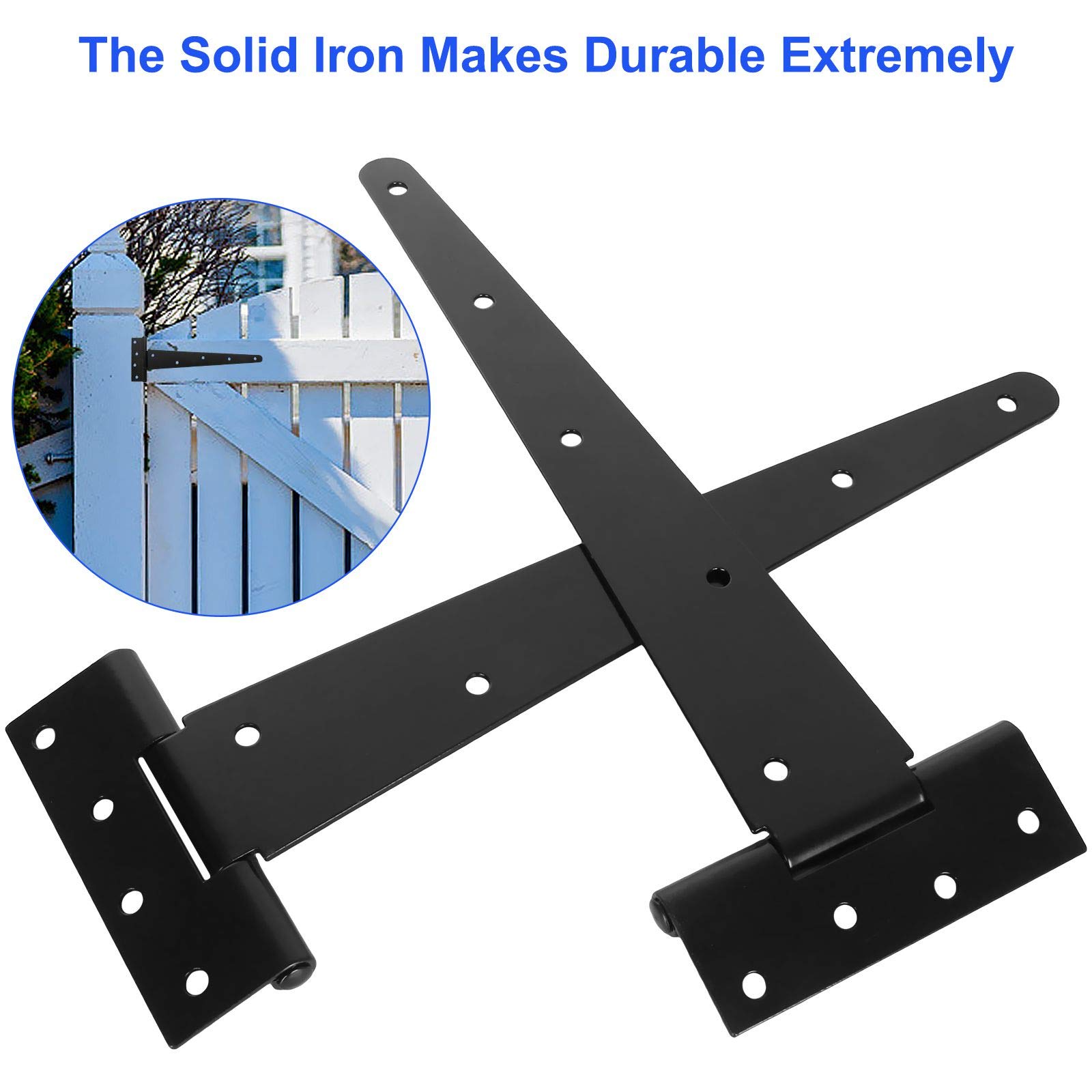 6 Pack 12 Inch T-Strap Shed Hinge Heavy Duty Black T Hinge Door Barn Gates Hinges Fence Garden Shed Door Hinges Wrougt Rustic Hardware Iron