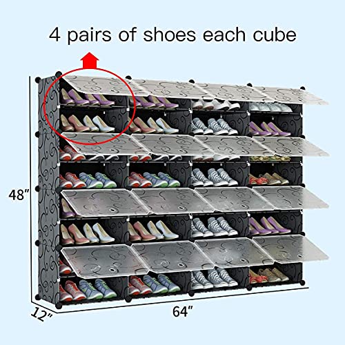 KOUSI Portable Shoe Rack Organizer 64 Pair Tower Shelf Storage Cabinet Stand Expandable for Heels, Boots, Slippers, 12 Tiers Black