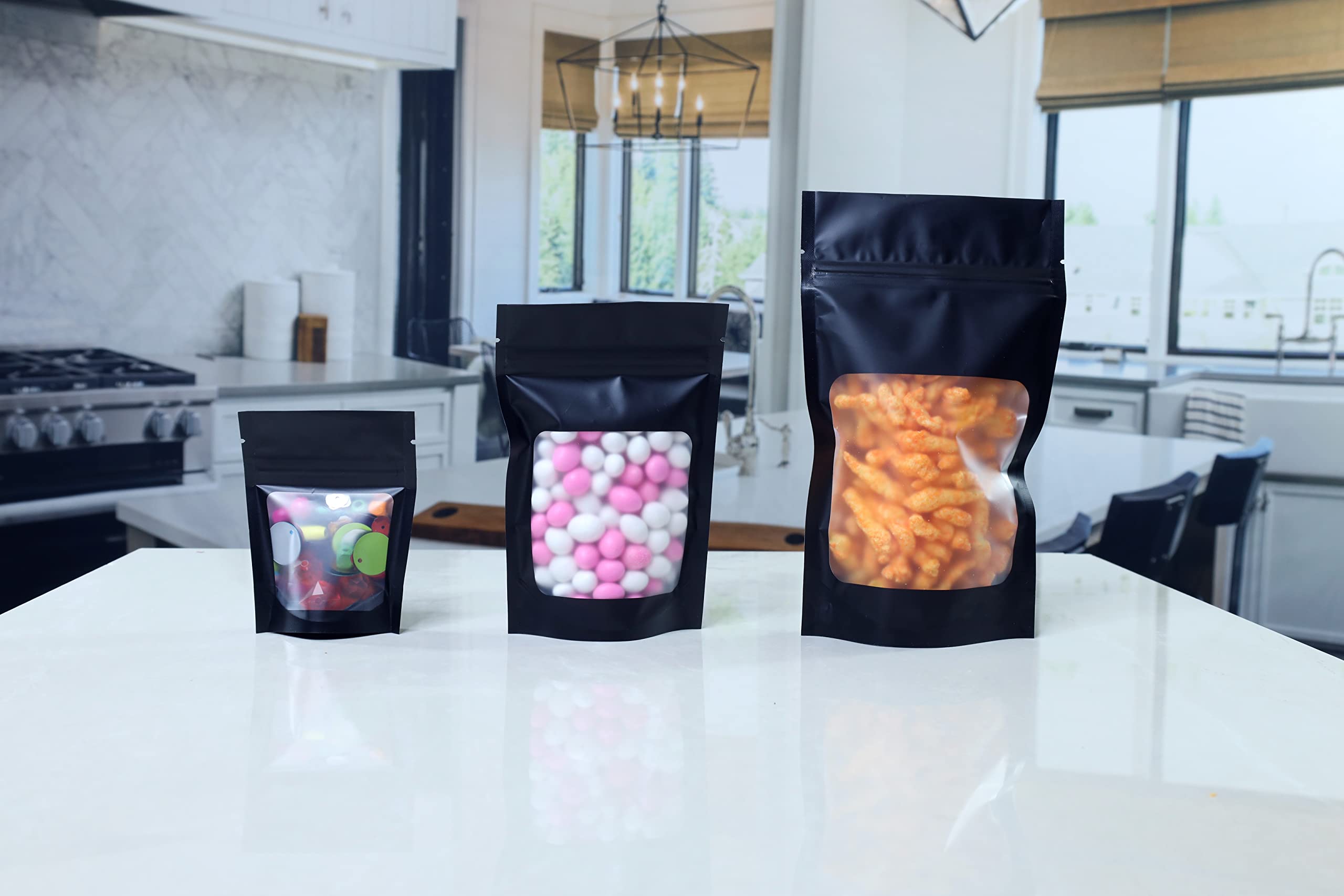 HANSER | Smell Proof Odorless Mylar Resealable Foil Pouch Bags with clear Window | Stand up bottom | Airtight | matte white | 100 Pieces | 3x4 inches