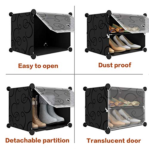KOUSI Portable Shoe Rack Organizer 64 Pair Tower Shelf Storage Cabinet Stand Expandable for Heels, Boots, Slippers, 12 Tiers Black