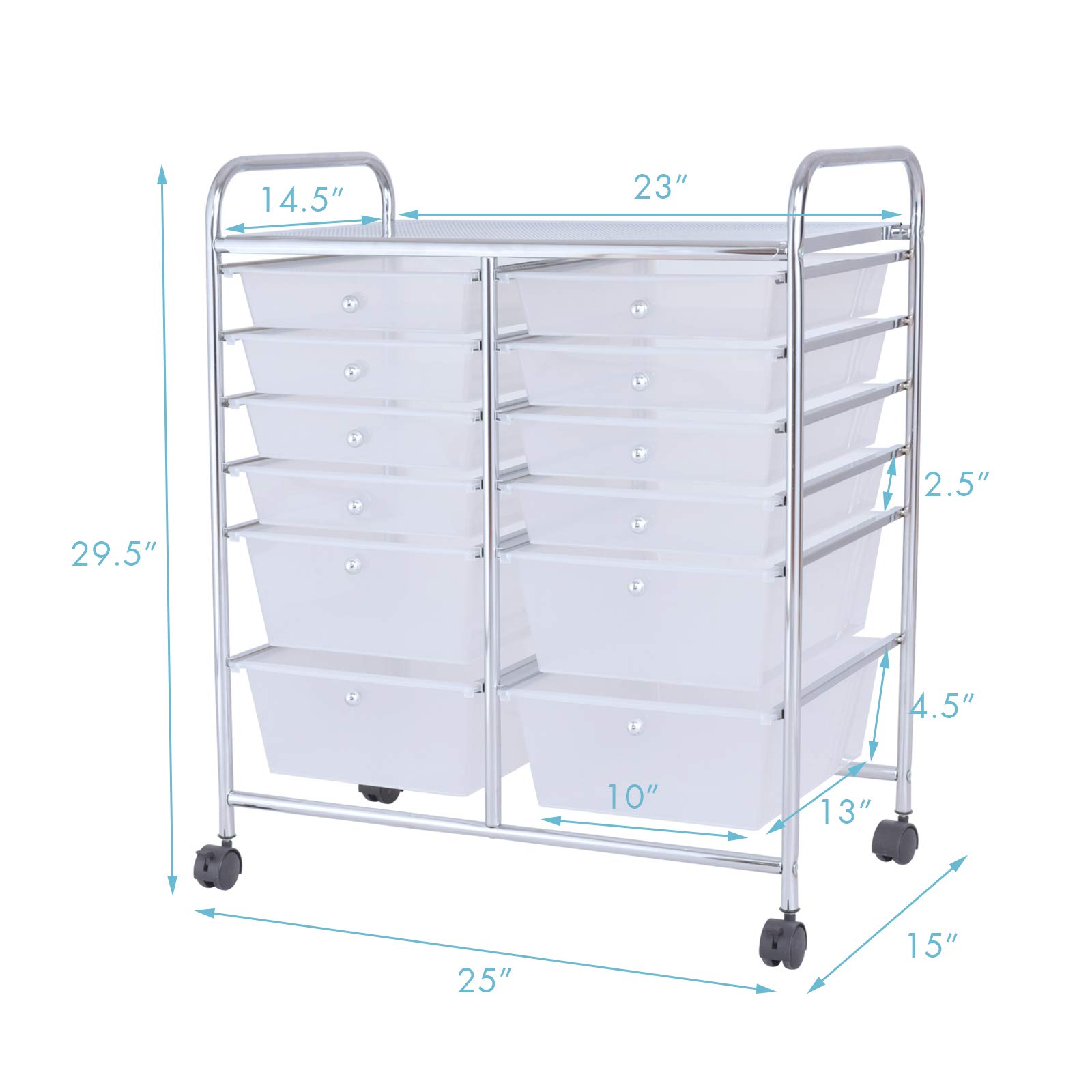 DORTALA 12 Drawer Rolling Storage Cart, Utility Cart with Wheels, Tools Scrapbook Paper Organizer, 2 Sizes of Drawers, Multipurpose Lightweight Cart for School, Office, Home, Beauty Salon, White