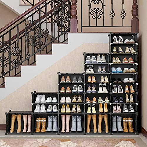 KOUSI Portable Shoe Rack Organizer 64 Pair Tower Shelf Storage Cabinet Stand Expandable for Heels, Boots, Slippers, 12 Tiers Black