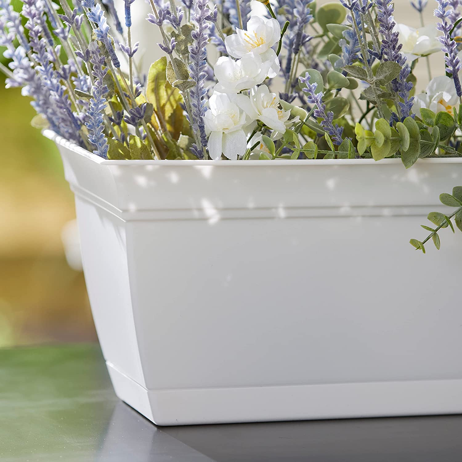 The HC Companies 30 Inch Eclipse Window Planter - Indoor Outdoor Rectangular Plant Pot with Removable Saucer for Flowers, Herbs, White