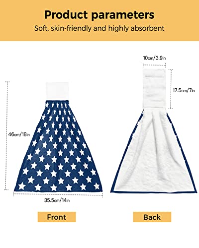 WARM TOUR 2Pcs Kitchen Hanging Towel Independence Day White Pentagram on Navy Blue,Absorbent Soft Hand Tie Towel with Loop USA Flag Stars,Tea Bar Dish Cloth Dry Towel for Bathroom