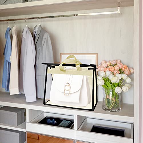 12 Pack Dust Bags for Handbags,Clear Handbag Storage Organizer with 12 Hooks Purse Dust Cover Storage Bag 4 Sizes Handbag Protector Bag for Closet (Gray+Pink+Yellow)