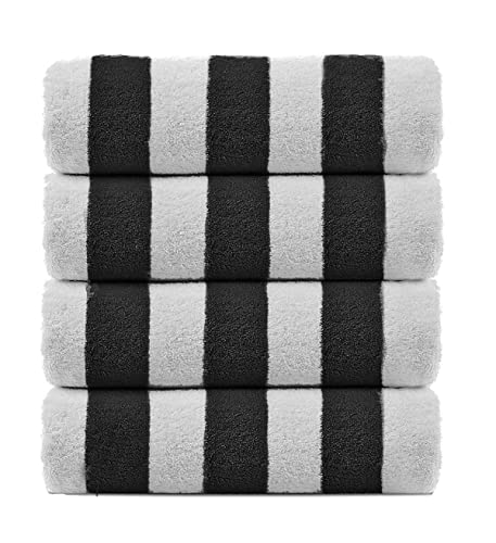 BY LORA Terry Cotton Cabana Stripe Beach and Pool Towels, Black White Color Set of 4