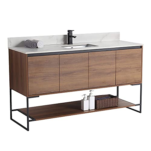 Fine Fixtures 60 Inch Bathroom Vanity with Sink - Modern Knob Free Design, Elegant Space-Saving Solution for Your Bathroom - Durable, Bathroom Vanities for a Contemporary Look - Urbania Collection