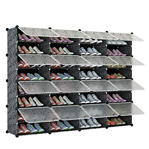 KOUSI Portable Shoe Rack Organizer 64 Pair Tower Shelf Storage Cabinet Stand Expandable for Heels, Boots, Slippers, 12 Tiers Black