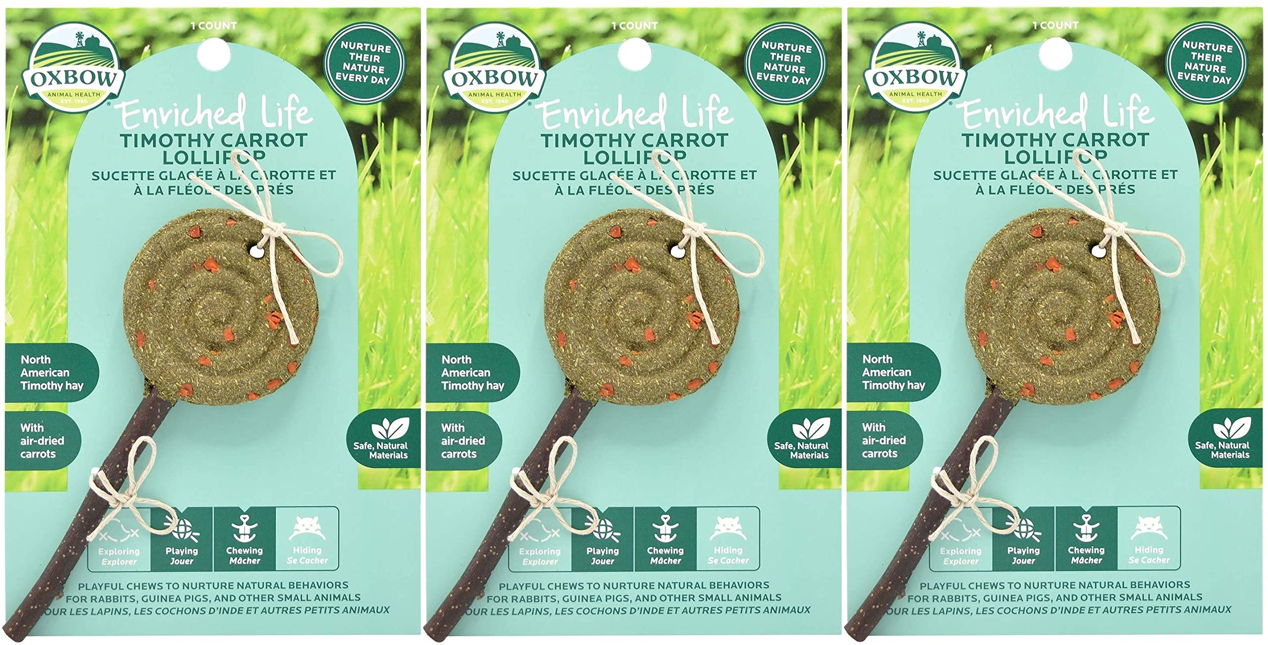 Oxbow Animal Health 3 Pack of Enriched Life Timothy Carrot Lollipop Small Animal Chew Treat