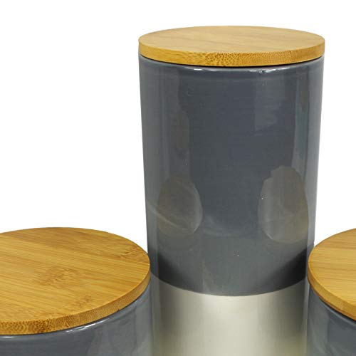 Leaf Ceramic Storage Jars Kitchen Canisters with Lids, 12cm/14.5cm/20cm, Grey