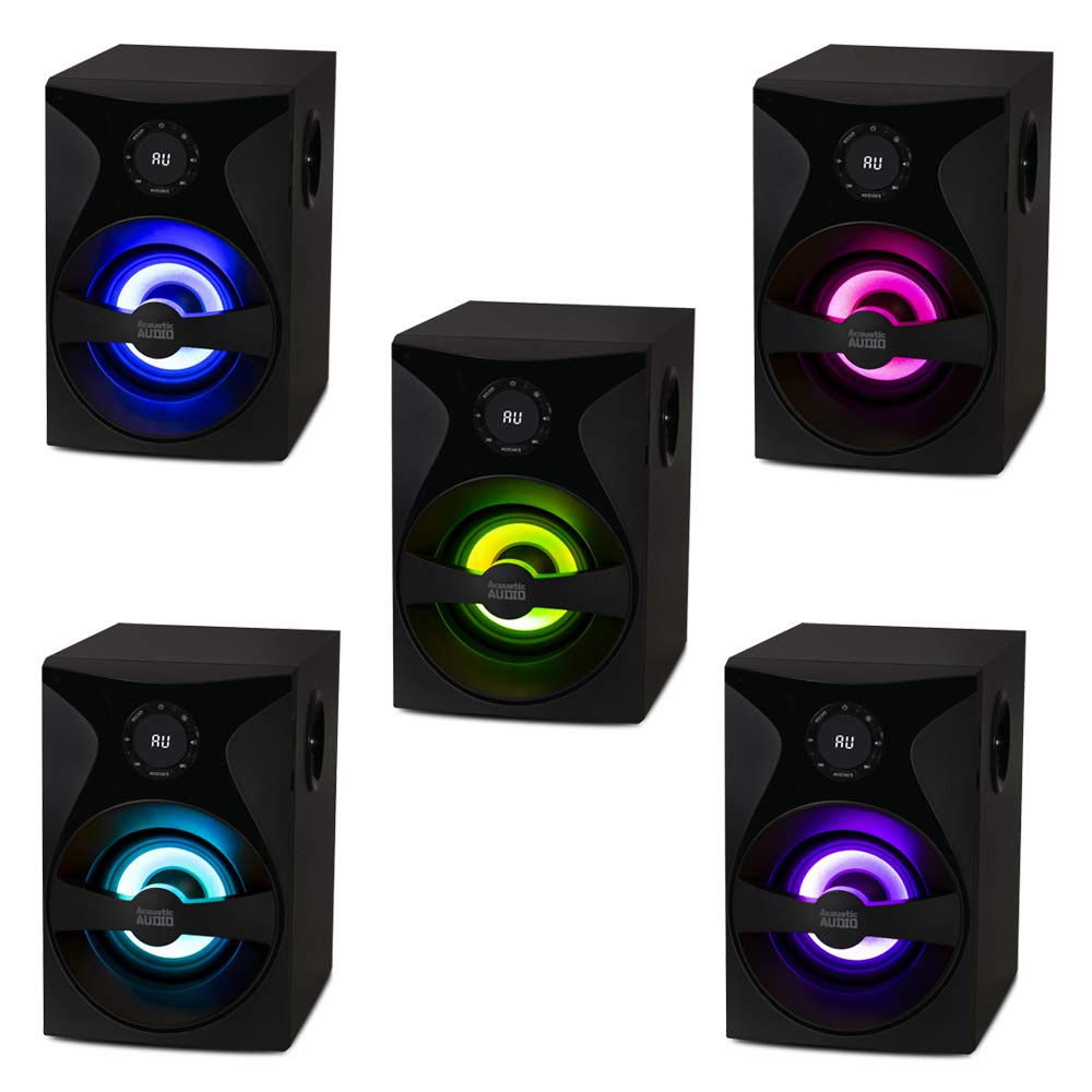 Acoustic Audio by Goldwood Bluetooth 2.1 Surround Sound System with LED Light Display, FM Tuner, USB/SD Card Inputs - Multimedia PC Speaker Set with Subwoofer, Includes Remote Control - AA2400 Black