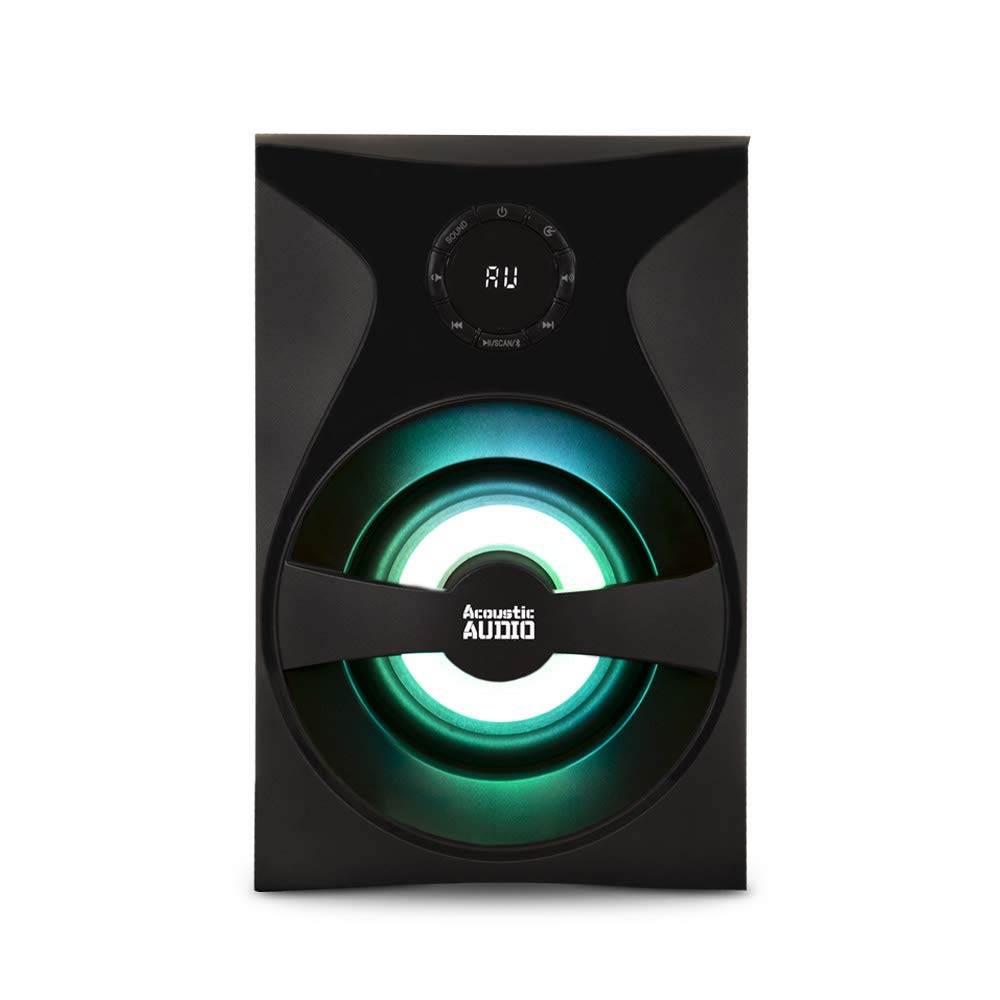 Acoustic Audio by Goldwood Bluetooth 2.1 Surround Sound System with LED Light Display, FM Tuner, USB/SD Card Inputs - Multimedia PC Speaker Set with Subwoofer, Includes Remote Control - AA2400 Black