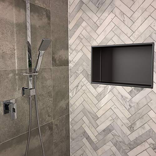Shower Niche - NO TILE NEEDED 24" X 12" Powder Coat Black Recessed Single Shelf Organizer β Best Modern In Wall Bathroom Accessory for Shower or Tub Storage | Nook Insert Holds Soap Bottles Toiletries
