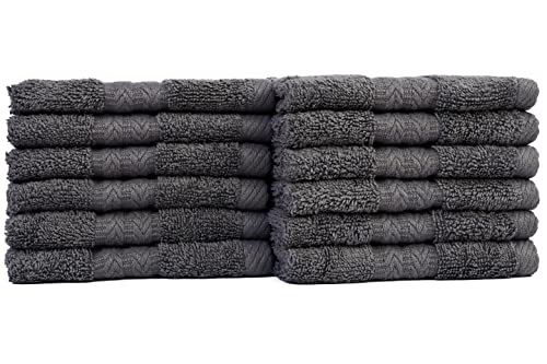 AKTI Premium Cotton Wash Cloths, 12 Piece Set, 12x12 Inches, 580 GMS, Durable, Quick Dry & Extra Absorbent Cleaning Cloth for Home, Spa, Hotel, Bathroom & Kitchen – Medium Grey Washcloths