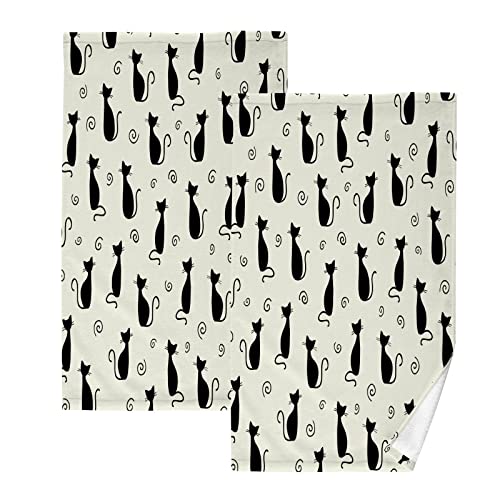 Blueangle Black Cat Shadow Silhouette Print Pure Cotton Hand Towels for Bath Decorative Guest Towels Fingertip Towels for Bathroom Spa Gym, 2-Piece, 16 x 28 inches(383)