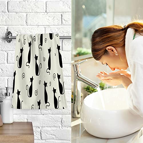 Blueangle Black Cat Shadow Silhouette Print Pure Cotton Hand Towels for Bath Decorative Guest Towels Fingertip Towels for Bathroom Spa Gym, 2-Piece, 16 x 28 inches(383)