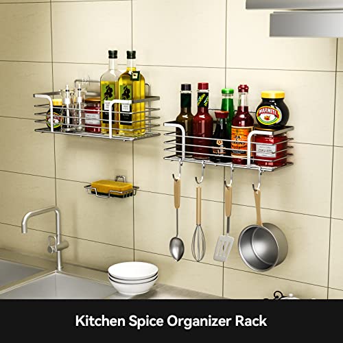 2 Pack Adhesive Shower Caddy Organizer Rack Shower Storage Shelf with Razor Holder and Extra Stickers for Inside Shower, No Drilling Organizer Rack Floating Shower Shelves for Bathroom Kitchen