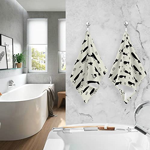 Blueangle Black Cat Shadow Silhouette Print Pure Cotton Hand Towels for Bath Decorative Guest Towels Fingertip Towels for Bathroom Spa Gym, 2-Piece, 16 x 28 inches(383)
