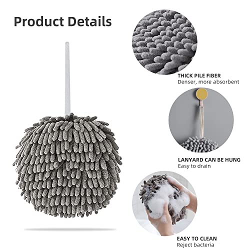 TYUI Chenille Hand Towel Ball,Soft Absorbent Chenille Ball Towel Sets,Microfiber Quick Drying Hands Towels for Bathroom/Kitchen3 Pack(White+Gray+Blue)