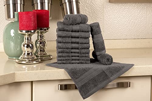 AKTI Premium Cotton Wash Cloths, 12 Piece Set, 12x12 Inches, 580 GMS, Durable, Quick Dry & Extra Absorbent Cleaning Cloth for Home, Spa, Hotel, Bathroom & Kitchen β Medium Grey Washcloths