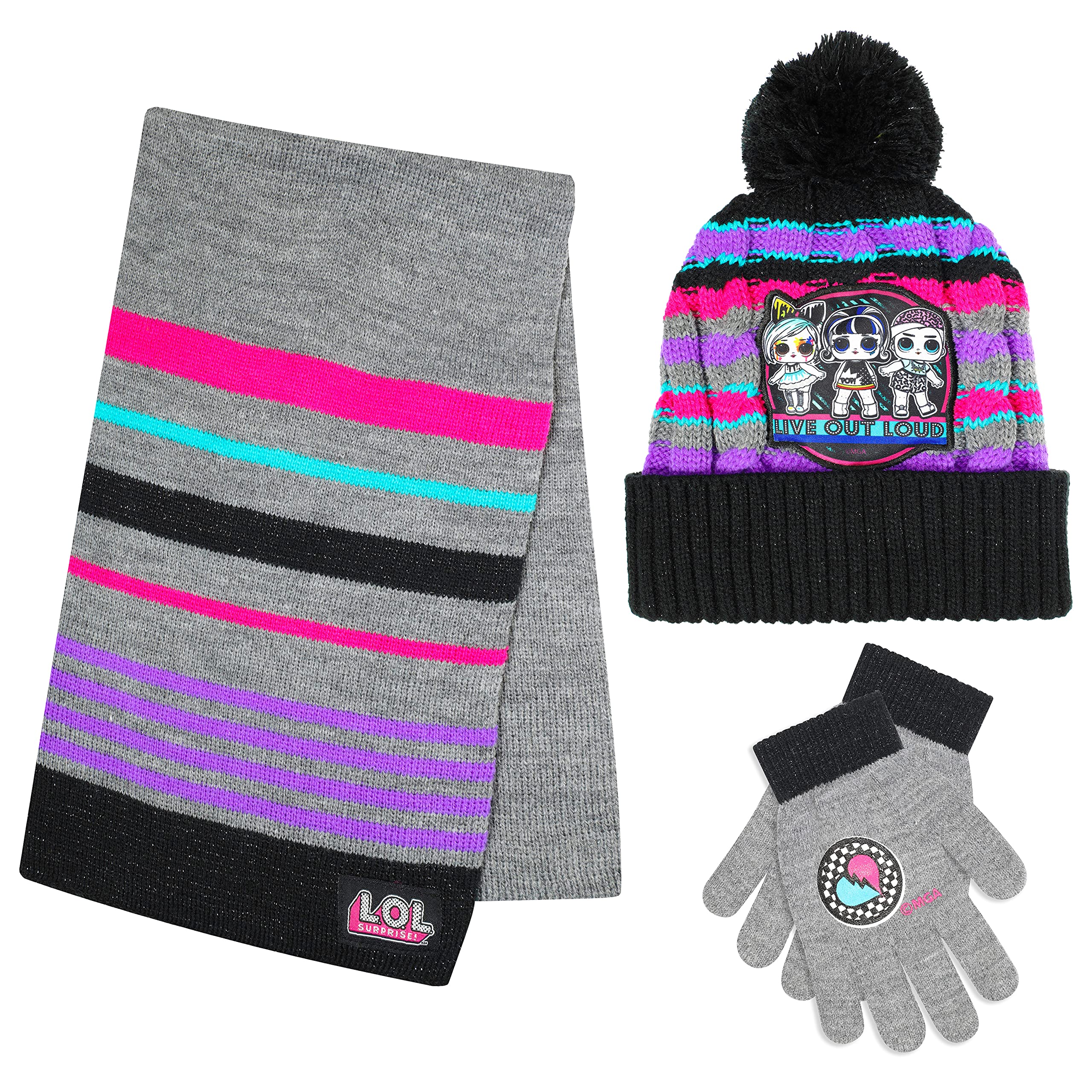 L.O.L Surprise! Girls and Toddler Winter Hat and Glove Set, Kids Winter Hat with Scarf and Toddler Hat and Glove Set