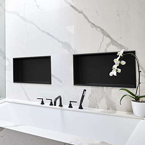 Shower Niche - NO TILE NEEDED 24" X 12" Powder Coat Black Recessed Single Shelf Organizer β Best Modern In Wall Bathroom Accessory for Shower or Tub Storage | Nook Insert Holds Soap Bottles Toiletries