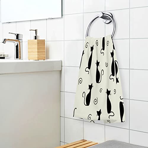 Blueangle Black Cat Shadow Silhouette Print Pure Cotton Hand Towels for Bath Decorative Guest Towels Fingertip Towels for Bathroom Spa Gym, 2-Piece, 16 x 28 inches(383)