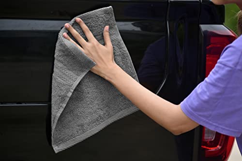 AKTI Premium Cotton Wash Cloths, 12 Piece Set, 12x12 Inches, 580 GMS, Durable, Quick Dry & Extra Absorbent Cleaning Cloth for Home, Spa, Hotel, Bathroom & Kitchen β Medium Grey Washcloths