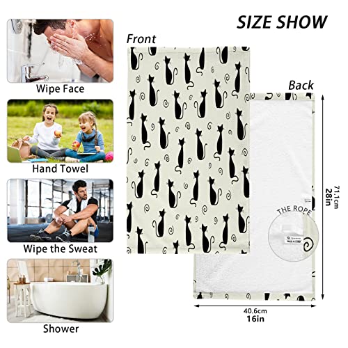 Blueangle Black Cat Shadow Silhouette Print Pure Cotton Hand Towels for Bath Decorative Guest Towels Fingertip Towels for Bathroom Spa Gym, 2-Piece, 16 x 28 inches(383)