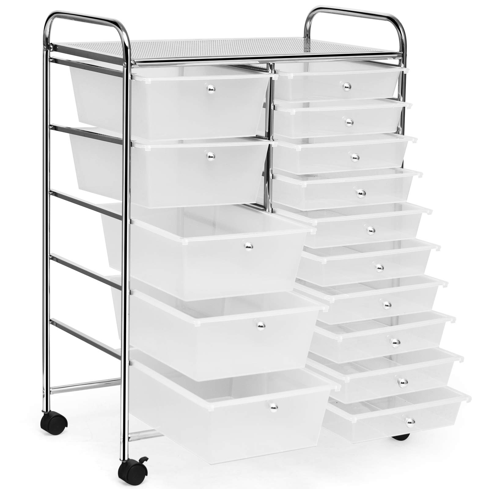 Byroce 15-Drawer Storage Rolling Cart, Mobile Classroom Craft Organizer for Art Supplies, Tools & Paper, Multipurpose Storage Cart on Wheels for School, Home Office (Clear)