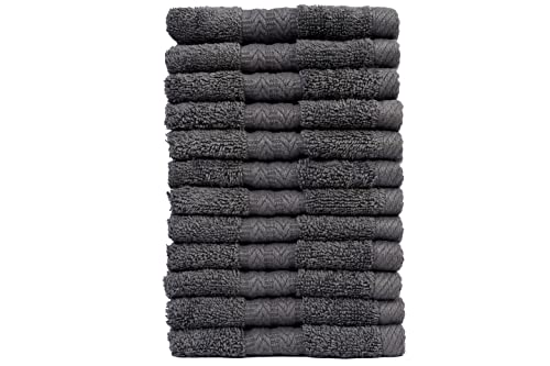 AKTI Premium Cotton Wash Cloths, 12 Piece Set, 12x12 Inches, 580 GMS, Durable, Quick Dry & Extra Absorbent Cleaning Cloth for Home, Spa, Hotel, Bathroom & Kitchen β Medium Grey Washcloths