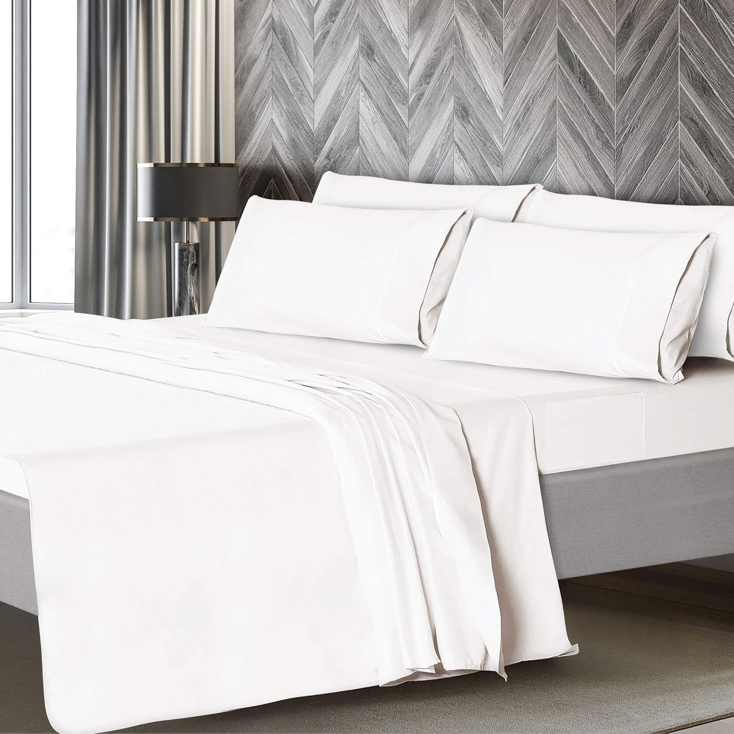 Mueller Luxury 6 PC Full Size Bed Sheets, Super Soft 1800, Deep Pocket up to 16" Full Size Sheets, Transfers Heat, Breathes Better, Hypoallergenic, Wrinkle-Resistant, Oeko-TEX, White