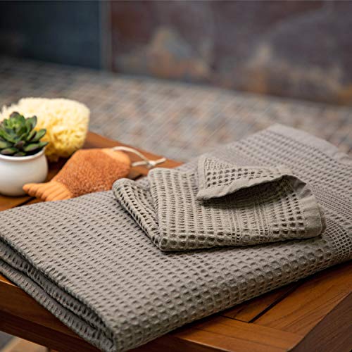 GILDEN TREE Waffle Towel Quick Dry Thin Exfoliating Washcloths for Face Body, Classic Style (Stone)