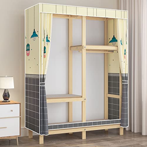 Walnut Folding Wardrobe with Wood Frame, Storage Closet, Portable Wardrobe Organizer Shelf, Bedroom Standing Cabinet