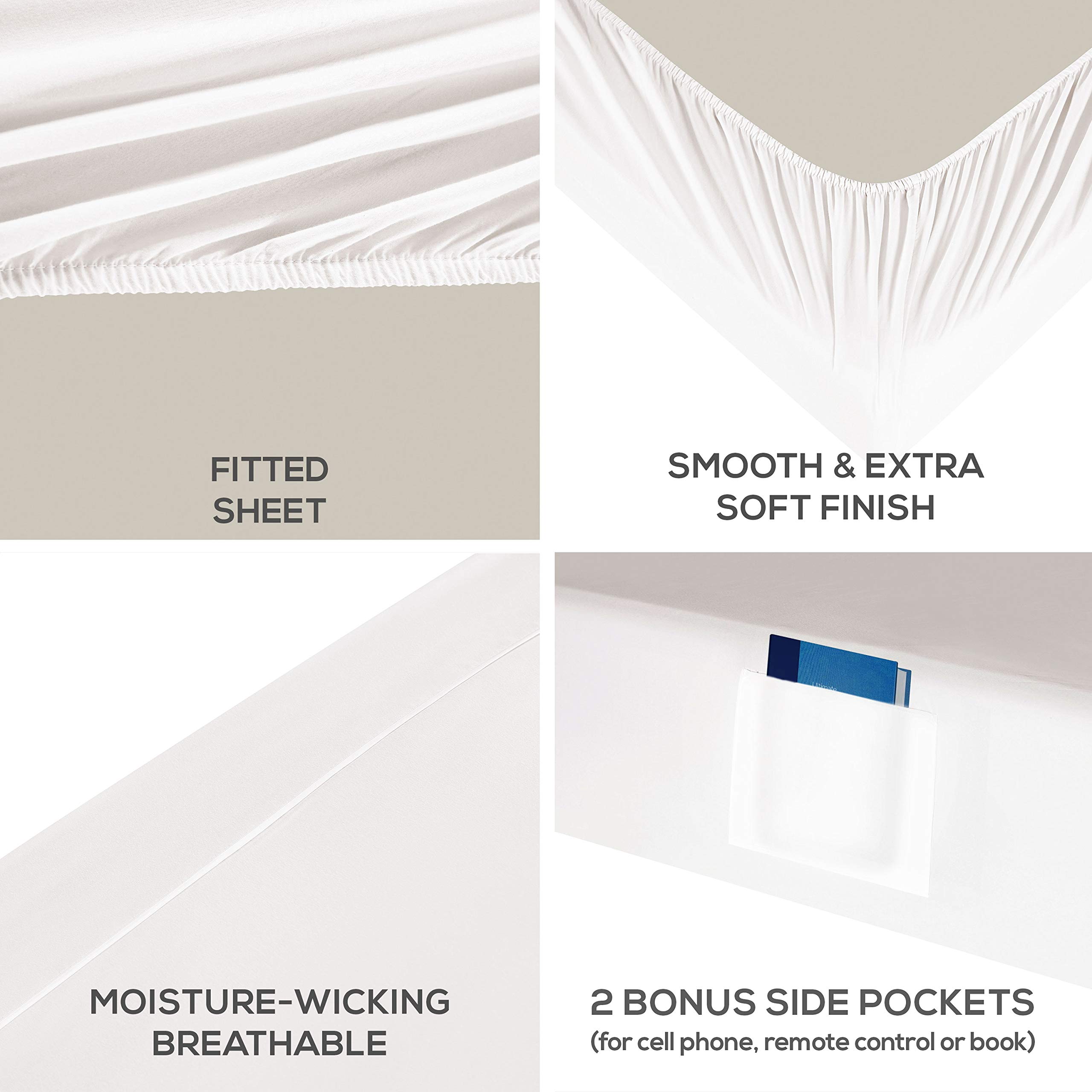 Mueller Luxury 6 PC Full Size Bed Sheets, Super Soft 1800, Deep Pocket up to 16" Full Size Sheets, Transfers Heat, Breathes Better, Hypoallergenic, Wrinkle-Resistant, Oeko-TEX, White