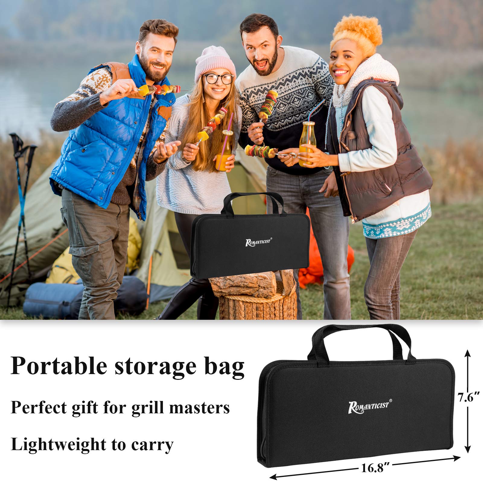 ROMANTICIST 27pcs Heavy Duty BBQ Tools Gift Set for Men Dad, Extra Thick Stainless Steel Grill Utensils with Meat Claws, Grilling Accessories Kit in Portable Carrying Bag for Camping, Backyard Black