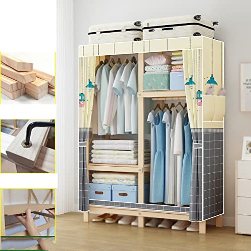 Walnut Folding Wardrobe with Wood Frame, Storage Closet, Portable Wardrobe Organizer Shelf, Bedroom Standing Cabinet