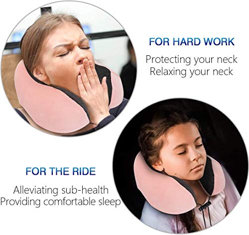 DYD Travel Pillow Memory Foam Neck Pillow for Airplane Washable Velour Cover Ergonomic Neck Support Pillow with Sleep Mask & Earplugs