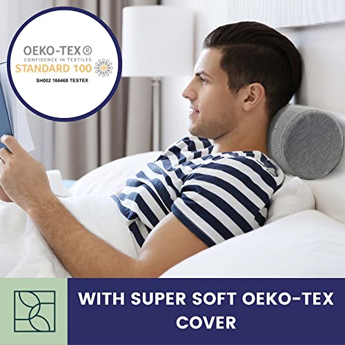 DYNMC you Neck Bolster Pillow Roll with Removable Washable Oeko-TEX Cover - Ultra Comfortable with Memory Foam Core, Round Pillow for Lower Back, Knees, & Neck Support Cylinder Pillows, Grey