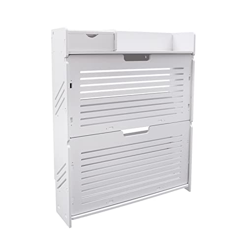 YIYIBYUS 2 Flip Shoe Storage Cabinet for Entryway,Modern Free Standing Shoe Rack with Doors,Hidden Slim Shoe Storage Organizer for Entryway, Hallway, Bedroom,White