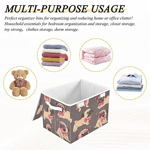 Krafig Cartoon Animal Dog Foldable Storage Box Large Cube Organizer Bins Containers Baskets with Lids Handles for Closet Organization, Shelves, Clothes, Toys