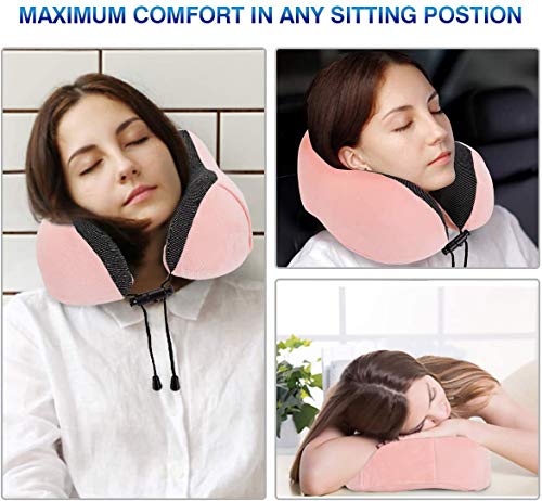 DYD Travel Pillow Memory Foam Neck Pillow for Airplane Washable Velour Cover Ergonomic Neck Support Pillow with Sleep Mask & Earplugs