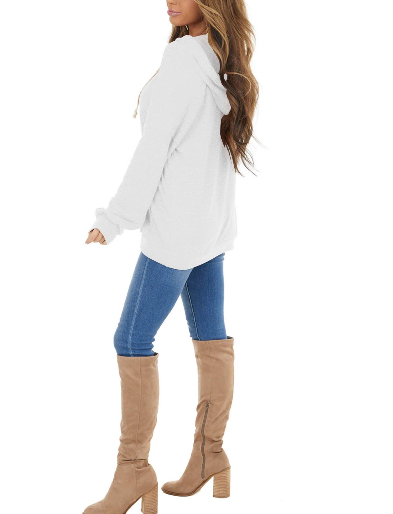 PRETTODAY Women's Casual Lightweight Hoodies Long Sleeve Color Block Sweatshirts Loose Pullover Tops with Pocket (White,Large)