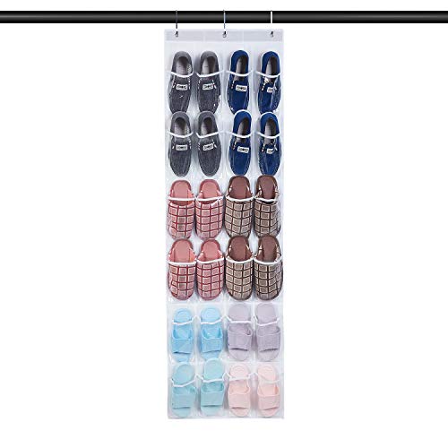Progo 24 Pockets Clear Pockets Over The Door White Hanging Organizer, For Shoe, Pantry Organize and Kitchen, Bathroom Storage, 63" x 19.5"