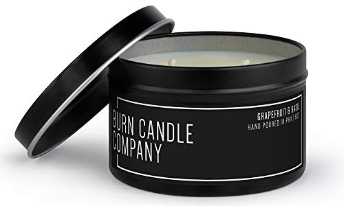 Grapefruit and Basil | Natural Soy Candle | Hand Poured in The USA | Long Lasting 48-56 Burn Time | Highly Scented Aromatherapy Candle | Contemporary Black Tin | 8 oz