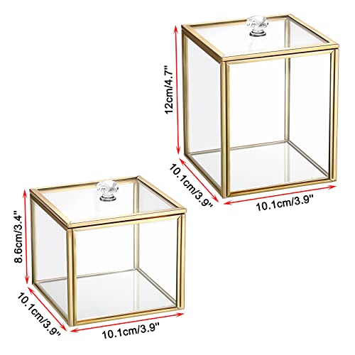 Hipiwe 2 Pack Glass Qtip Holder Dispenser With Lid Gold Bathroom Containers for Cotton Balls Makeup Sponges Bath Salts Candles Vanity Canisters Countertop Storage Organizer Jar