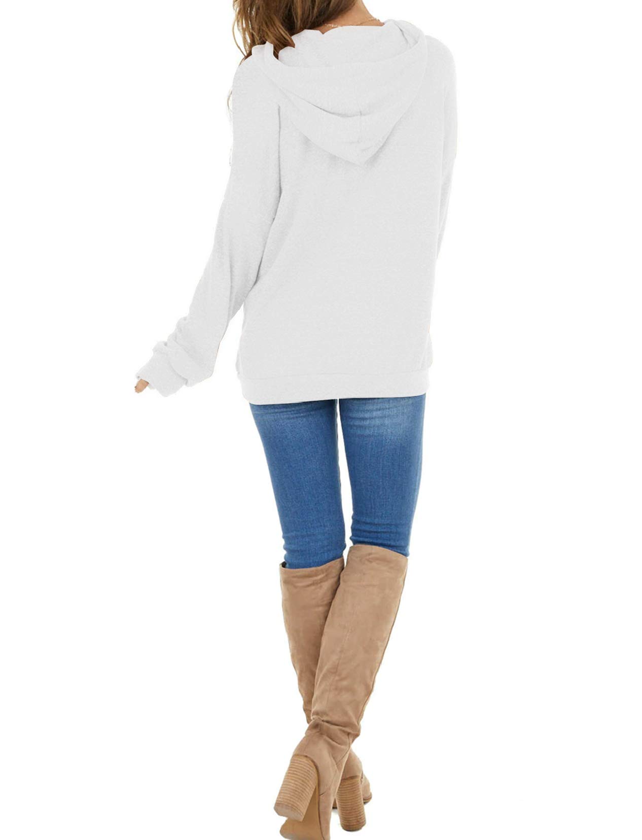 PRETTODAY Women's Casual Lightweight Hoodies Long Sleeve Color Block Sweatshirts Loose Pullover Tops with Pocket (White,Large)