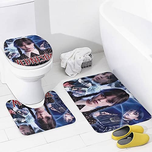 π.πππ§ππ¬πππ² Bathroom Shower Curtain 4 Pieces Set, π.ππππ¦π¬ Shower Curtain Set with Anti-Slip Rug, Toilet Cover, Bath Mat, Waterproof Shower Curtain Set with Rug,Bathroom Set with Hooks