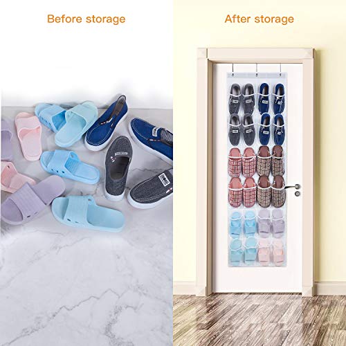 Progo 24 Pockets Clear Pockets Over The Door White Hanging Organizer, For Shoe, Pantry Organize and Kitchen, Bathroom Storage, 63" x 19.5"